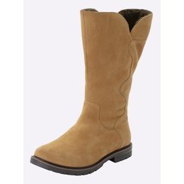 sheego Damen Weitschaftstiefel, Gr. 39, beige, Veloursleder, Schuhe