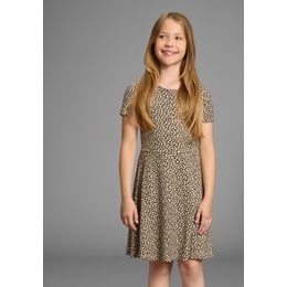 Kidsworld M&auml;dchen Jerseykleid "Shirtkleid in Leo-Musterung"gemustert leo, Gr. 104, animal-print, Jersey, Obermaterial: 95% Viskose, 5% Elasthan,