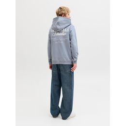 Jack & Jones Kinder Kapuzensweatshirt "JORNORREBRO TYPO BACK SWEAT HOOD SN JNR", grau, Gr. 128, JACK & JONES JUNIOR, bedruckt, angeraute Sweatware, Obermaterial: