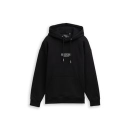 Tom Tailor Denim Herren Relaxed Hoodie Sweatshirt mit Logo-Print, schwarz, Uni, Gr. XL