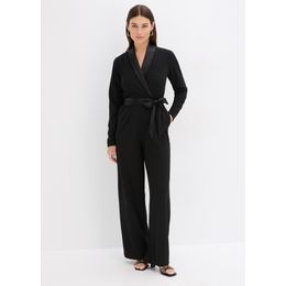 bonprix Overall aus strukturiertem Crepe mit Satin-Einsatz, schwarz