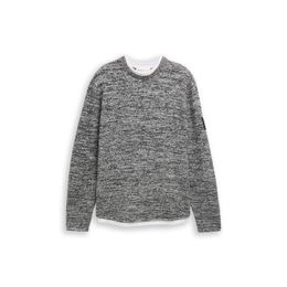 Tom Tailor Denim Herren Strickpullover im 2-in-1-Look, schwarz, Meliert, Gr. L