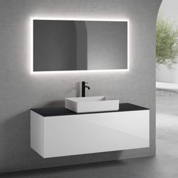 neoro n50 Unterschrank B: 140 cm mit 1 Auszug, Waschtisch B: 58 cm wei&szlig; matt, mit n30 Spiegel,, BN0065WM+BN0494WH+BN0408BM+BN0006MI,