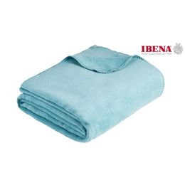 Wohndecke Ibena "Luxus", blau (hellt&uuml;rkis), B:150cm L:200cm, Baumwolle, Kunstfaser, Wohndecken, Wohndecke, verschiedene gr&ouml;&szlig;en, uni, kuscheldecke, premium, made in Europe