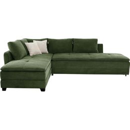 Jockenh&ouml;fer Ecksofa JOCKENH&Ouml;FER GRUPPE "Madrid L-Form, drehbares Dauerschlafsofa, Federkern", gr&uuml;n, B:306cm T:106cm, Korpus: 100% Polyester;Kissen: 100% Polyester, Sofas, Ecksofa, integrierter Kaltschaum-Topper, Regalelement, links/rechts montierbar, Topseller