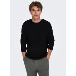Only & Sons Strickpullover ONLY & SONS "ONSERIC REG 12 STRUC CREW KNIT", Damen, Gr. L, schwarz, Strick, Obermaterial: 100% Baumwolle, unifarben, regular fit normal, Rundhals, eingefasste Kante, Pullover Strickpullover, Baumwolle, regular fit
