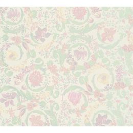 Vliestapete Versace "Wallpaper Versace 5 Floral", bunt (mint rosa wei&szlig;), B:0,7m H:0,01m L:10,05m, Vinyl, Vlies, Tapeten, Designertapete Tapeten Wohnzimmer Schlafzimmer K&uuml;che Flur Design Optik
