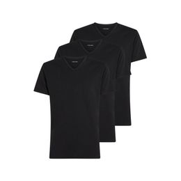 T-Shirt "S/S V NECK 3PK", Damen, Gr. XXXL (58), schwarz (schwarz, schwarz, schwarz), Jersey, Obermaterial: 57% Baumwolle, 38% Polyester, 5% Elasthan, Calvin Klein Underwear, unifarben, Basic, normal h&uuml;ftlang, V-Ausschnitt, abgesteppt, Shirts T-Shirt, mit Logo am Saum