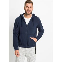 Kapuzensweatjacke bonprix "Kapuzen-Sweatjacke mit Rei&szlig;verschluss", Herren, Gr. 52/54 (L), blau (dunkelblau), Obermaterial: 60% Baumwolle, 40% Polyester, regular fit, Sweatjacken, mit Kapuze, mit Rei&szlig;verschluss, mit K&auml;ngurutaschen, Regular Fit