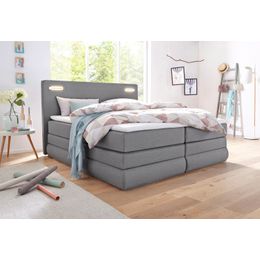 Boxspringbett Collection AB "Ninoni", grau (hellgrau), B:195cm L:210cm, Komplettbetten, Boxspringbett, inkl. Bettkasten, Topper und wahlweise mit LED-Beleuchtung