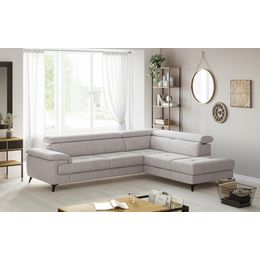 Ecksofa COTTA, B:286cm H:80cm T:236cmsnow, 100% Polyester (PES), Wohnzimmer, Sofas, "Astra L-Form, Breite 286 cm", inkl. Kopfteilverstellung,
