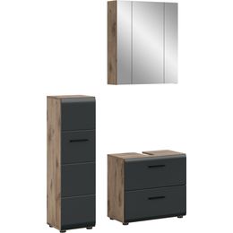 Badezimmer-Set Welltime, nox oak nb, sschwarz matt, B:105cm H:185cm T:30cm, MDF, Spanplatte, Kastenm&ouml;bel-Sets, Florenz, Badkombination 3-tlg., Artisan Oak NB, Standschrank