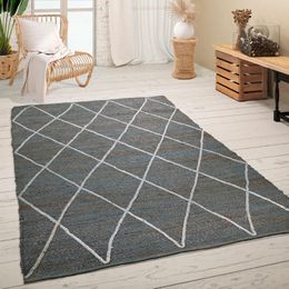 Teppich Paco Home "Skive 685", grau (anthrazit), B:80cm H:13mm L:150cm, Jute, Teppiche, Teppich, handgeflochten, Rauten Muster, Naturfaser, auch als L&auml;ufer