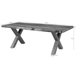 Baumtisch Sheesham 180x90x77 grau gebeizt / X-Beine silber matt FREEFORM 5