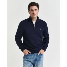 Troyer Gant "CASUAL COTTON HALF ZIP", Herren, Gr. XXL, blau (evening blau), Strick, Obermaterial: 100% Baumwolle, regular fit h&uuml;ftlang, hoch geschlossener Ausschnitt, elastischer Bund, Pullover Troyer, mit grafischer Logostickerei auf der Brust
