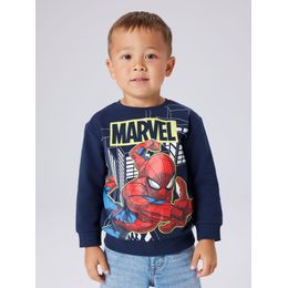 Sweatshirt name it "NMMDION SPIDER NREG SWEAT UNB NOOS MAR", Jungen, Gr. 110, navy blazer, Sweatware, Obermaterial: 95% Baumwolle, 5% Elasthan, Basic h&uuml;ftlang, Rundhals, Rippb&uuml;ndchen, Sweatshirts Sweatshirt