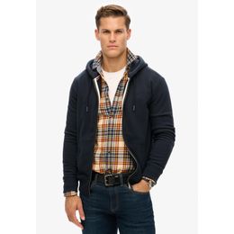 Kapuzensweatjacke Superdry "ESSENTIAL LOGO ZIP HOODIE HB", Damen, Gr. M, blau (eclipse navy), angeraute Sweatware, Obermaterial: 100% Seide, unifarben, slim fit normal, ohne Ausschnitt, Rippb&uuml;ndchen, Sweatjacken, Baumwollmischung, slim fit
