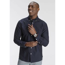 Langarmhemd DELMAO, Herren, Gr. S (37/38), N-Gr, blau (dunkelblau), Web, Obermaterial: 100% Baumwolle, unifarben, Basic, tailliert, 2-Knopf-Manschette, Hemden, in Oxford Qualit&auml;t
