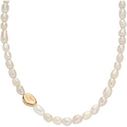 Perlenkette Skagen "Schmuck Geschenk Edelstahl Kette AGNETHE PEARL", gold (gelbgoldfarben, wei&szlig;), Halsketten, Damen, Edelstahl Perlen, L: 45, Edelstahl, Perlen, Perlenkette, mit S&uuml;&szlig;wasserzuchtperle