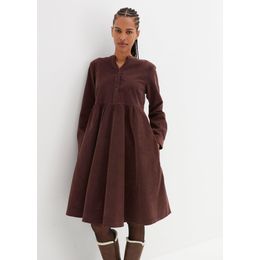 Midikleid bonprix "Kleid aus Baumwollcord", Damen, Gr. 38, N-Gr, braun (terrabraun), Obermaterial: 98% Baumwolle, 2% Elasthan, A-Linie, Kleider Midikleid, f&uuml;r entspannten Look, aus weichem Baumwollcord, mit Elasthan-Anteil