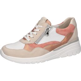 Waldl&auml;ufer Keilsneaker WALDL&Auml;UFER "H-CARLA", Damen, Gr. 6,5, hellbeige, melone, wei&szlig;, Nappaleder, Nubukleder, Veloursleder, mehrfarbig, Schuhe, Schn&uuml;rschuh, Halbschuh, Komfortschuh mit Rei&szlig;verschluss
