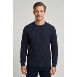 Strickpullover Fynch-Hatton, Herren, Gr. L, navy, Strick, Obermaterial: 100% Baumwolle, unifarben, normal h&uuml;ftbedeckend, Rundhals, Flachstrickb&uuml;ndchen, Pullover Strickpullover, aus Baumwolle, normale Passform, h&uuml;ftbedeckende L&auml;nge