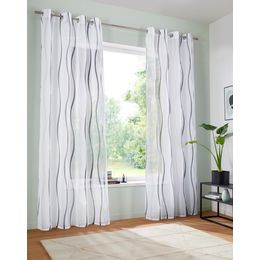 Gardine OTTO HOME "Dimona" Gr. 1, bunt (wei&szlig;, silberfarben, grau), B:140cm H:145cm, Voile, Polyester, Gardinen, Gardine, 2-er Set, transparent, Voile, Polyester, Wellen