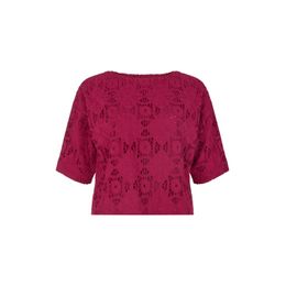 T-Shirt RAFFYA "Opal Broderie Anglaise Split Open Blouse Damen", Damen, Gr. 36, dunkelrot, 100% BAUMWOLLE, normal, Rundhals, Shirts T-Shirt