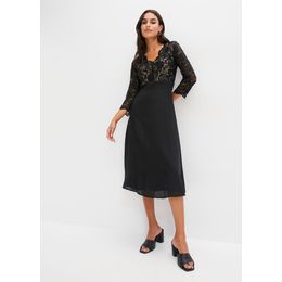 bonprix Chiffonkleid mit Spitze, schwarz