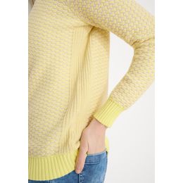 Strickpullover Cecil, Damen, Gr. L (42), iced gelb, Strick, Obermaterial: 100% Baumwolle, gemustert, normal h&uuml;ftbedeckend, Rundhals, Flachstrickb&uuml;ndchen, Pullover Strickpullover, im Two-Tone-Stil