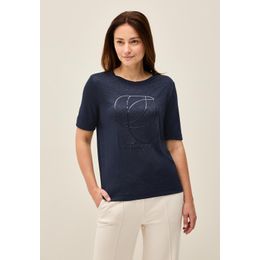 T-Shirt Cecil, Damen, Gr. M (40), blau (urban navy blau), Stoff, 55% Polyester, 45% Viskose, unifarben, normal normal, Rundhals, abgesteppt, Shirts T-Shirt, aus elastischem Materialmix