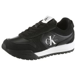 Keilsneaker Calvin Klein Jeans "TOOTHY RUNNER LACEUP MIX", Damen, Gr. 38, schwarz, wei&szlig;, Leder, Lederimitat, Schuhe, Schn&uuml;rschuh, Halbschuh, Freizeitschuh mit Profilsohle