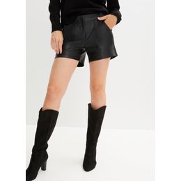 Shorts bonprix, Damen, Gr. 46, N-Gr, schwarz, Obermaterial: 100% Polyester, regular fit, Hosen Shorts, aus Lederimitat, aus Polyester, Regular Fit, kurze Form