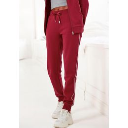 Relaxhose Kangaroos, Damen, Gr. 48/50, N-Gr, rot, Interlock, Obermaterial: 60% Baumwolle, 40% Polyester, unifarben, Basic, Basic lang, Hosen Relaxhose Homewear Hose, mit kontrastfarbenem Piping, Loungewear