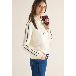 Sweatshirt Cecil, Damen, Gr. XXL (46), creamy wei&szlig;, Sweatware, Obermaterial: 54% Polyester, 39% Viskose, 7% Elasthan, unifarben mit Farbeinsatz, l&auml;ssig geschnitten h&uuml;ftbedeckend, Rundhals, B&uuml;ndchen, Sweatshirts Sweatshirt, Langarm mit Tapedetails