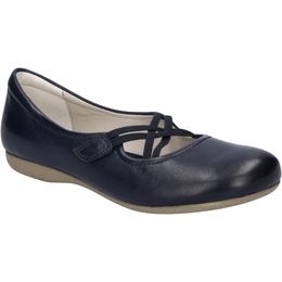 Riemchenballerina Josef Seibel "Fiona 39", Damen, Gr. 36, blau (nachtblau), Leder, Schuhe Riemchenballerina, Festtagsschuh, Slipper, Komfortschuh mit &uuml;berkreuztem Gummizug