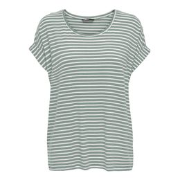 Kurzarmshirt Only CARMAKOMA "CARMOSTER STRIPE S/S O-NECK TOP JRS NOOS", Damen, Gr. M, jadeite stripes:cloud dancer, Jersey, Obermaterial: 75% Viskose, 20% Polyester, 5% Elasthan, gestreift, regular fit normal, Rundhals, Shirts