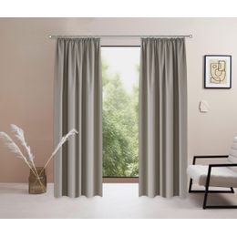 Vorhang OTTO HOME "Raja, Gardinen mit Kr&auml;uselband, Vorh&auml;nge Wohnzimmer" Gr. 1, grau (taupe), B:140cm H:145cm, Polyester, Recyceltes Material, Gardinen, 2er-Set, Bestseller, einfarbig, modern, pflegeleicht, Mikrofaser