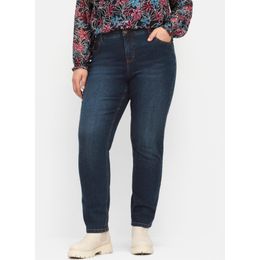 sheego Gro&szlig;e Gr&ouml;&szlig;en Jeans schmal, mit extra-weitem Oberschenkel, dark blue denim, Gr&ouml;&szlig;e 100 - Damen