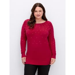 sheego Gro&szlig;e Gr&ouml;&szlig;en Langarm-Pullover mit Glitzersteinchen, rot, Gr&ouml;&szlig;e 46 - Damen
