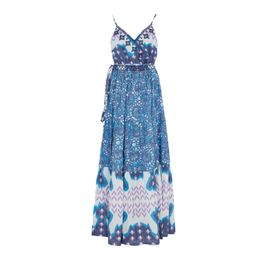 Midikleid RAFFYA "Mia Wrap Floral Printed Maxi Dress Damen", Damen, Gr. 40, Normalgr&ouml;&szlig;en, blau, 98% Baumwolle, 2% Polyester, Kleider Midikleid
