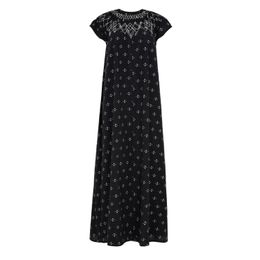 Midikleid RAFFYA "Willow Embroidered Shirring Jacquard Maxi Dress Damen", Damen, Gr. L, Normalgr&ouml;&szlig;en, schwarz, 100% Baumwolle, Kleider Midikleid