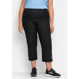 sheego Gro&szlig;e Gr&ouml;&szlig;en 7/8-Jeans mit Zierriegel am Abschluss, black-denim, Gr&ouml;&szlig;e 52 - Damen