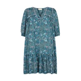 Midikleid RAFFYA "Grace Tiered Hem Floral Printed Mini Dress Damen", Damen, Gr. L, Normalgr&ouml;&szlig;en, blau, 100% Viskose, Kleider Midikleid