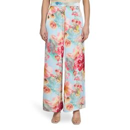 Marlene-Hose Vera Mont "Damen mit Blumenprint", Damen, Gr. 34, Normalgr&ouml;&szlig;en, blau, ros&eacute;, Satin, Obermaterial: 100% Polyester, weit lang, Hosen