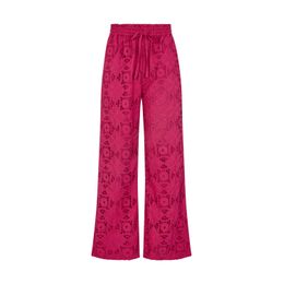 Jerseyhose RAFFYA "Opal Broderie Anglaise Wide Leg Trouser Damen", Damen, Gr. 36, Normalgr&ouml;&szlig;en, dunkelrot, 100% BAUMWOLLE, normal, Hosen Jerseyhose