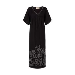 Midikleid RAFFYA "Candy Tabard Embroidered Hem Maxi Dress Damen", Damen, Gr. 38, Normalgr&ouml;&szlig;en, schwarz, 100% Baumwolle, Kleider Midikleid