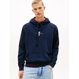Kapuzensweatshirt Tommy Jeans "TJM REGULAR SIGN BACKPRINT", Herren, Gr. L, schwarz night navy, Sweatshirts, Regular fit mit Markenprint