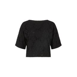 T-Shirt RAFFYA "Opal Broderie Anglaise Split Open Blouse Damen", Damen, Gr. 36, schwarz, 100% Baumwolle, normal normal, Rundhals, Shirts T-Shirt