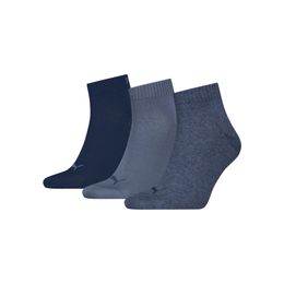 Kurzsocken Puma "Puma UNISEX QUARTER PLAIN 3P", Herren, Gr. 39-42, blau (denim blau), Baumwollmischung, elastisch, Socken, Atmungsaktiv, Rippenb&uuml;ndchen, weiche Baumwollmischung